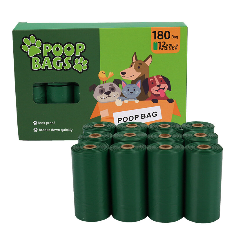 Усиленные биоразлагаемые мешки для помета 12 рулонов темно-зеленый 1.5 мил толщина экологичные для собак кошек