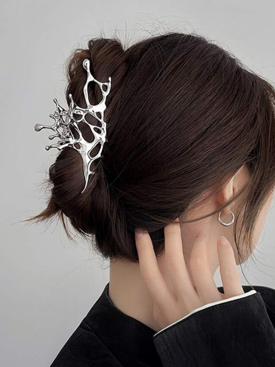 Заколка женская крабик металл серебристая, краб аксессуары для волос