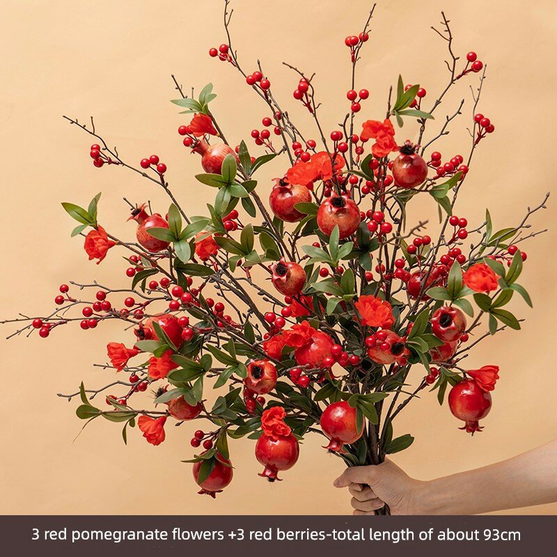 Искусственный букет из фруктов, сушеные цветы граната, ветки фруктовых деревьев, красные ягоды холли, искусственные
