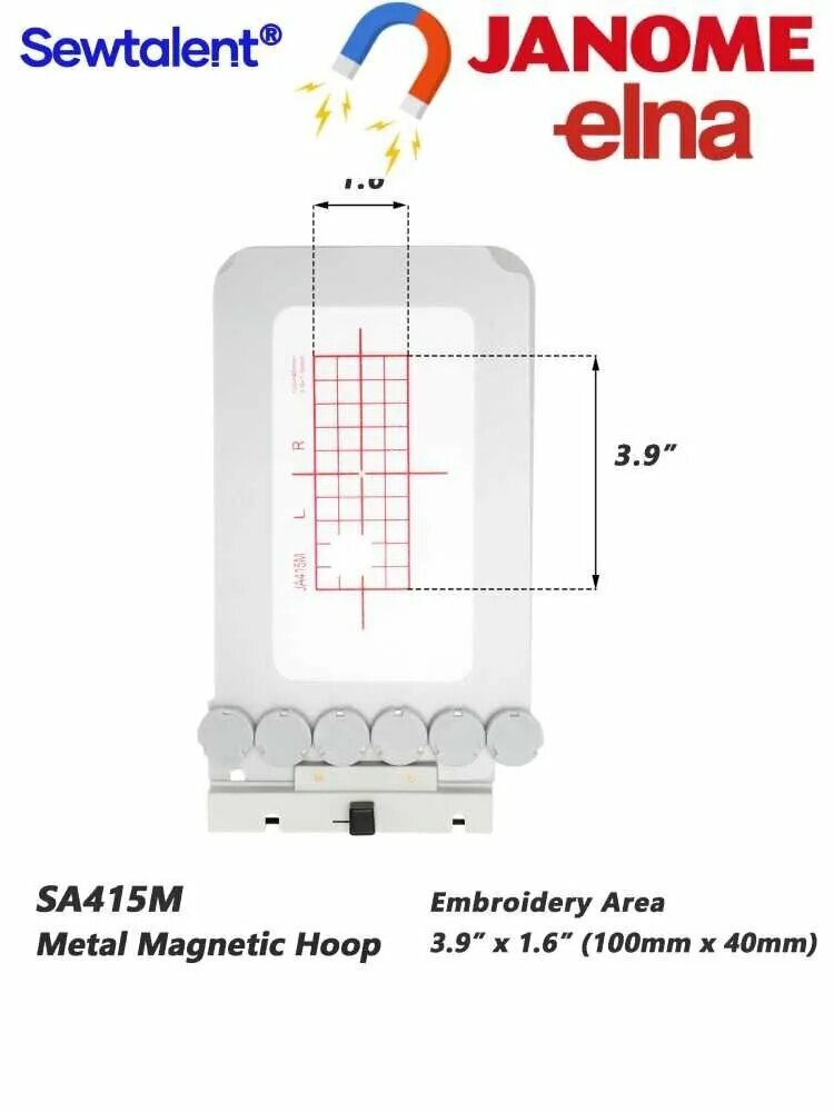 JA415M 3,9x1,6 дюйма 100 x 40 мм Магнитные пяльцы Janome Elna подходят для швейно-вышивальной машины Janome MC500E 400E 550E и т. д. Вышивальная машина Elna Expressive 830 830L