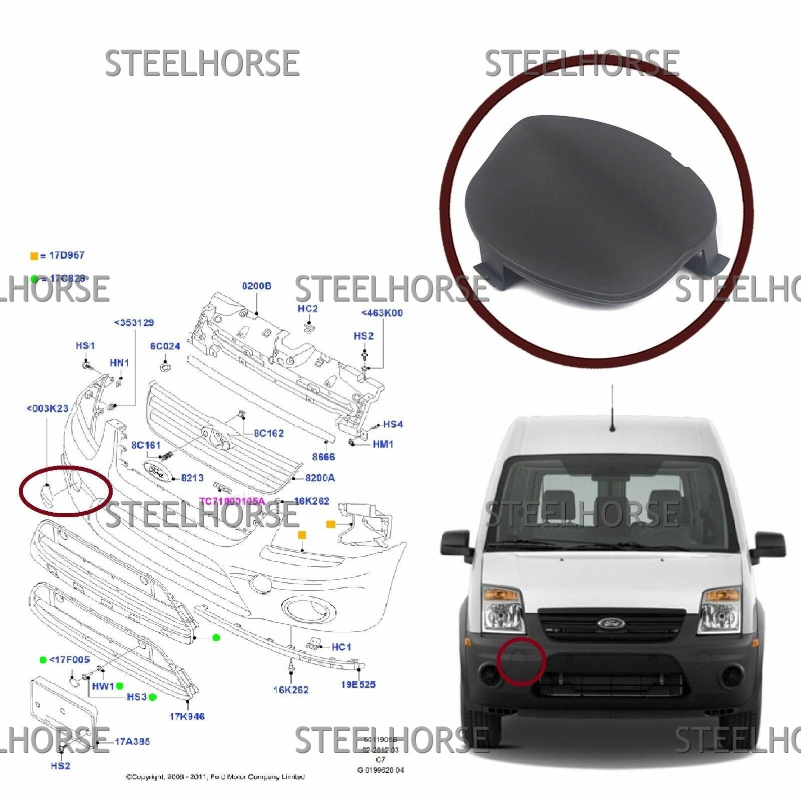 Заглушка букс. крюка передняя Ford Tourneo Connect 2009-2013