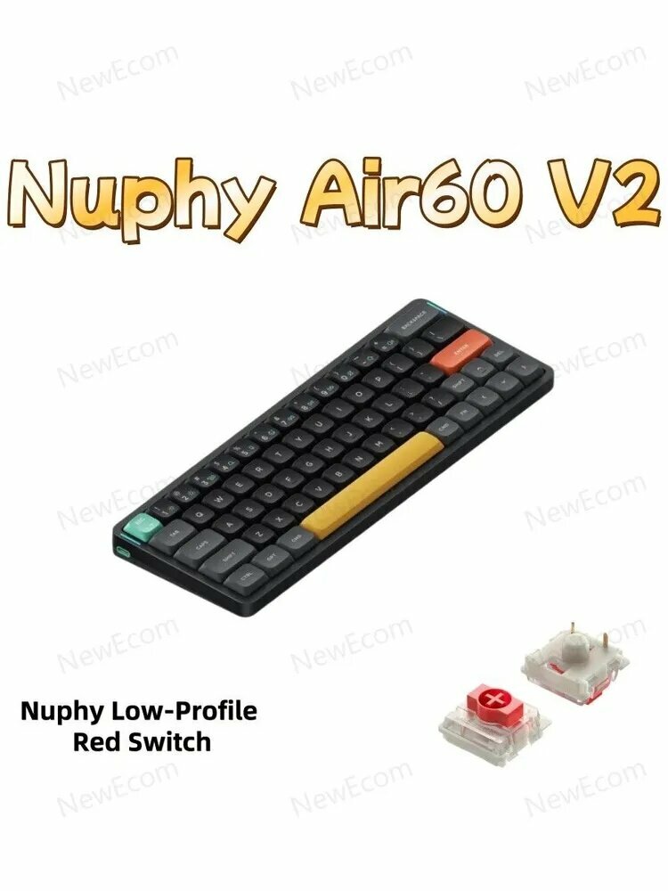 NuPhy Клавиатура беспроводная Air60 V2 Red Switch, (Gateron Low Profile Red), Английская раскладка, черный