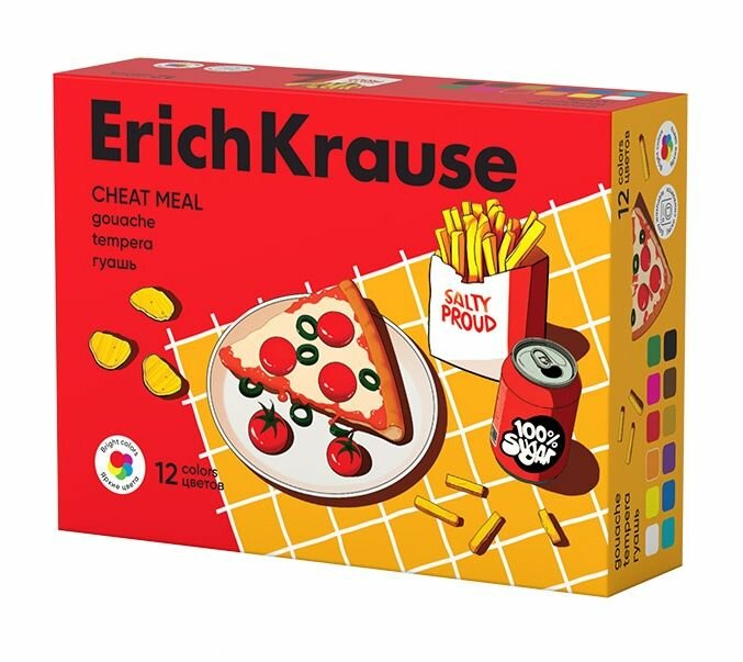 Гуашь Erich Krause 12 цветов, по 20 мл, "Cheat Meal" (65442)