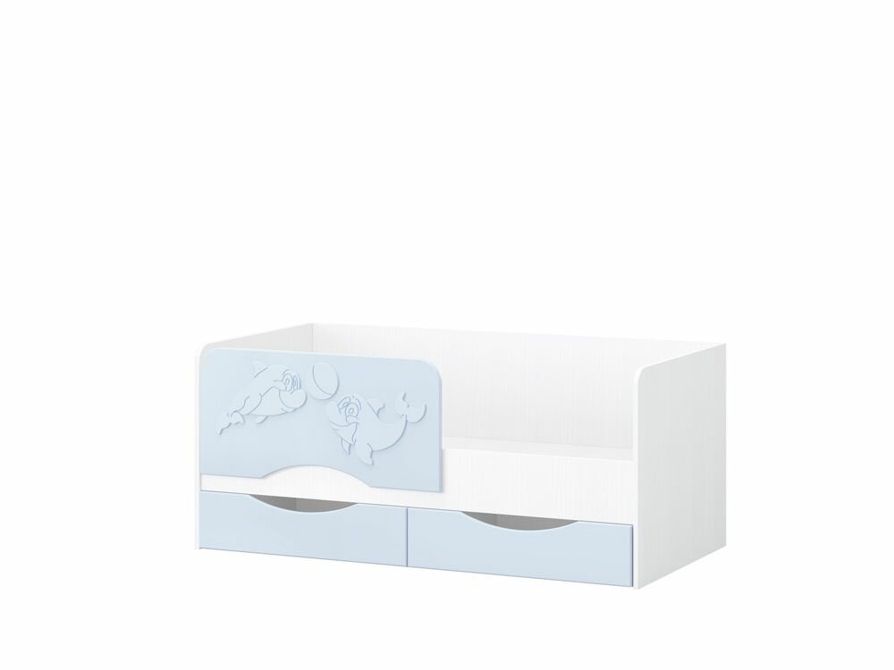 Кровать детская Дельфин-2 МДФ (сп. место 0,8х1,6 ), дуб белый / нежно-голубой софтач (Регион 058)