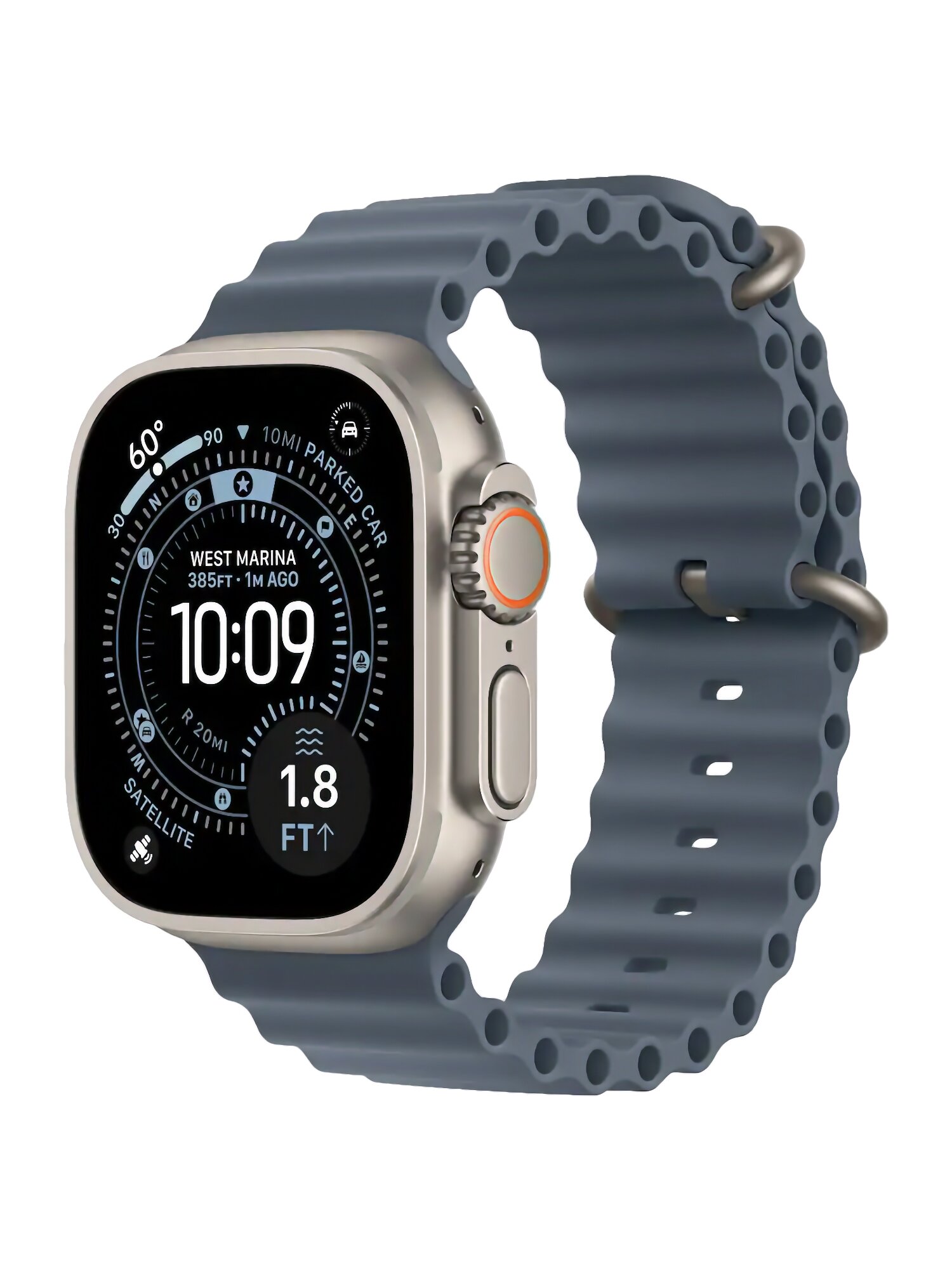 Часы Apple Watch Ultra 3, 49 мм, титан светлого цвета, ремешок Ocean цвета «якорный синий» (2025)