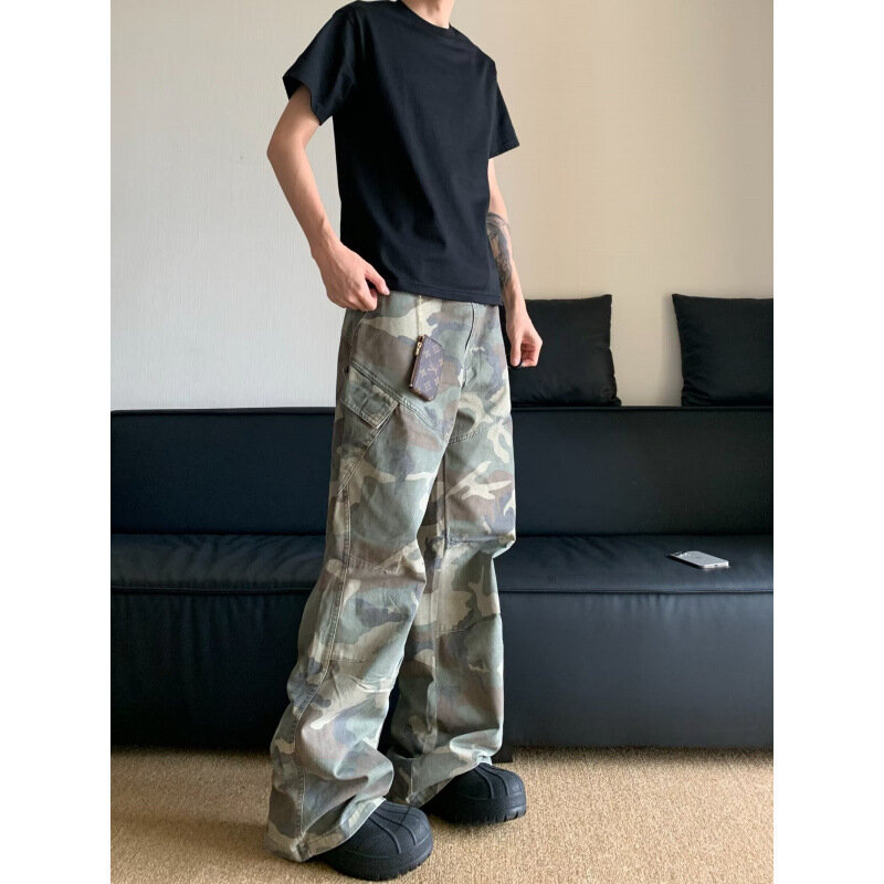 Тренд RONG CH Женские Джинсы Карго Винтаж Камуфляж Весна Высокий Улица Деним, Размер_S
