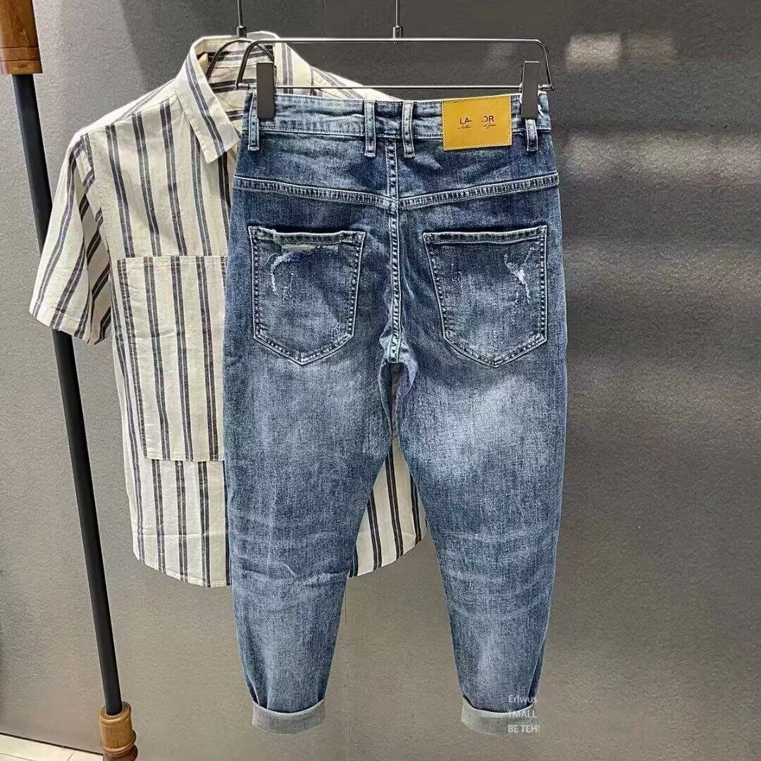 Тренд RONG CH Мужские Джинсы Лето Кроп Слим Черные Харем Кэжуал Деним, Размер_35