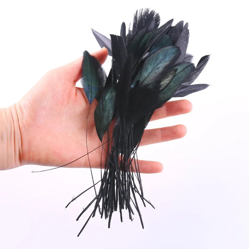Натуральные черные перья петуха 10-18 см, 50/100 шт. 100pcs