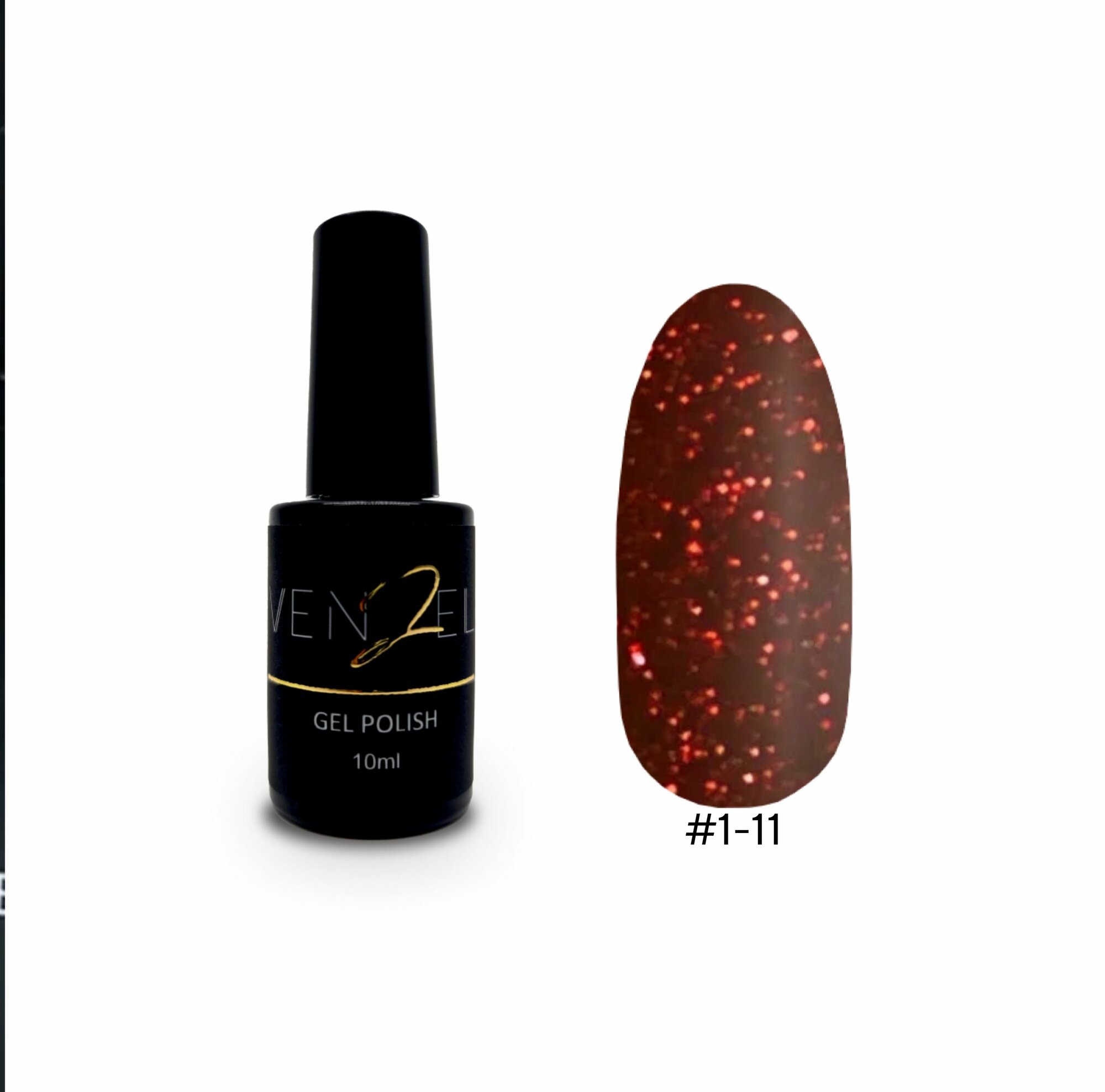Venzel 1-11 бордовый с блестками гель-лак для ногтей плотный 10ml