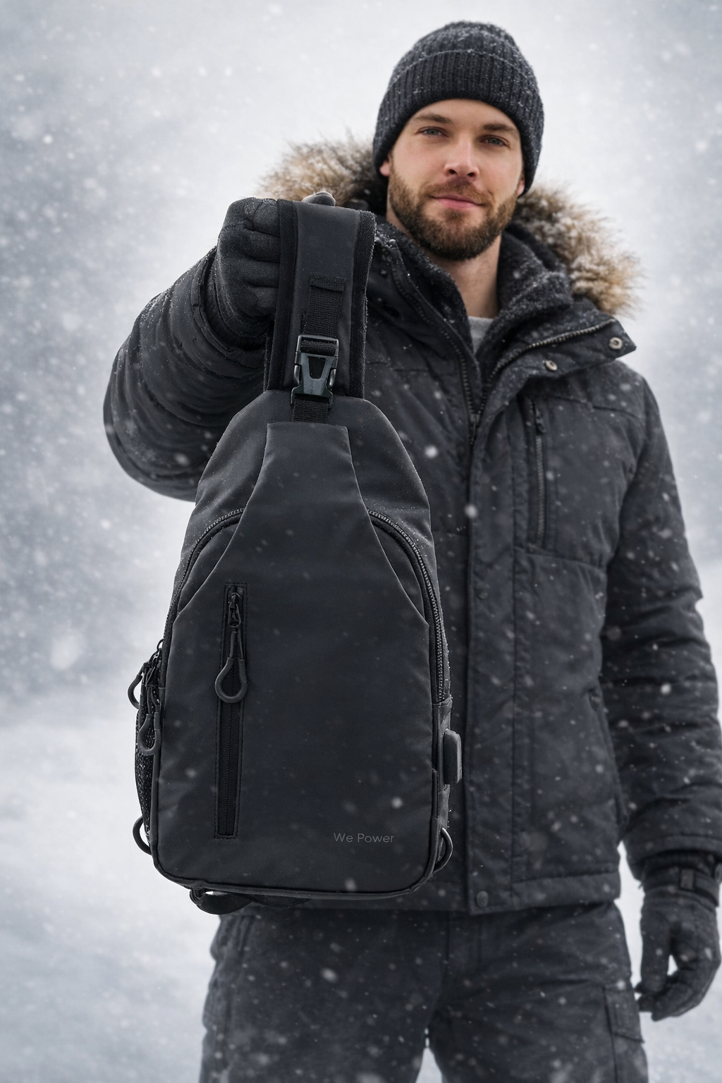 Рюкзак мужской черный через плечо на одной лямке, городской, сумка водонепроницаемая, маленький ранец, 10л с USB выходом