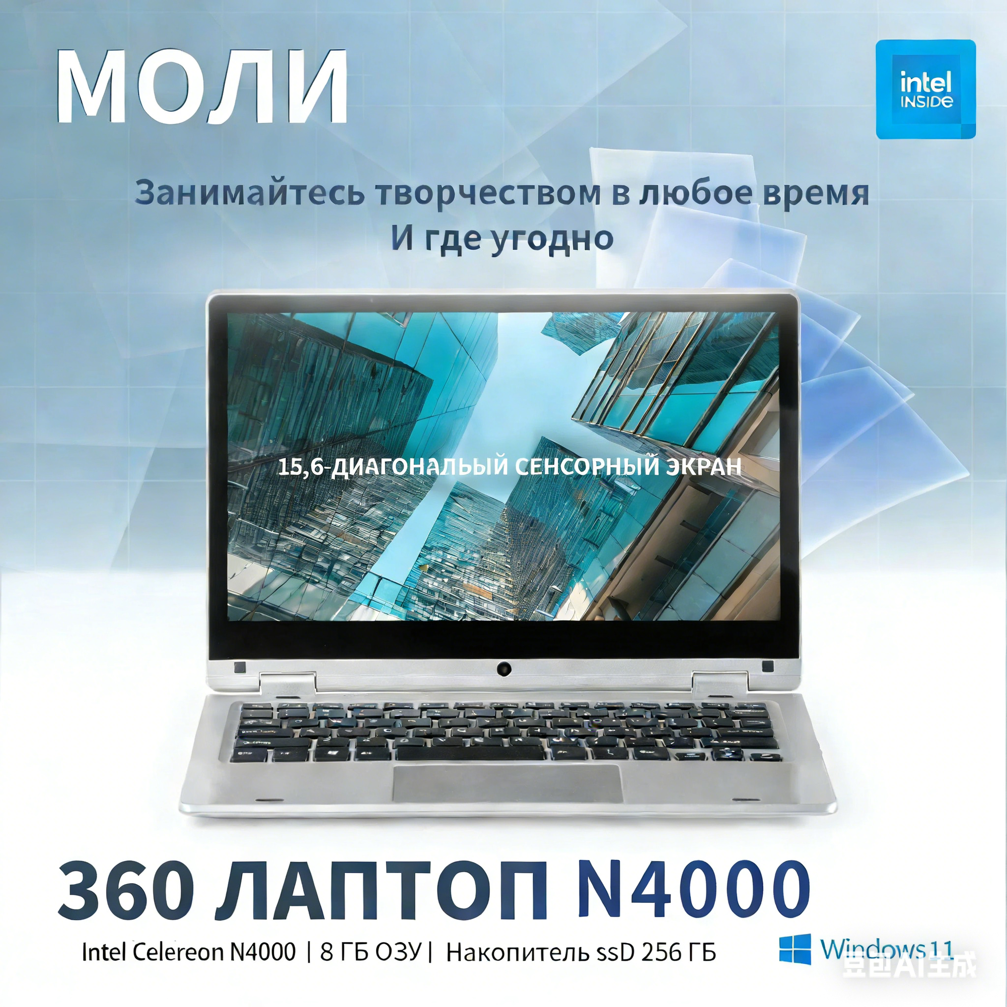 Ноутбук "N4000", 14.1", Windows 10/11 Pro, 8ГБ RAM, SSD 256ГБ, IPS