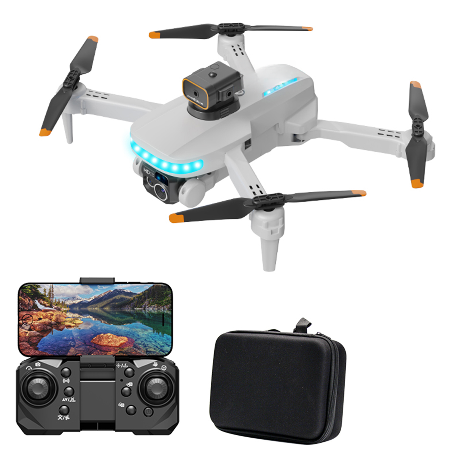 Беспилотник с пультом управления и камерой 720P, двойная камера, обход препятствий, WiFi FPV, сумка для хранения, траекторный полет, фотография по жесту, автоподписка, размер 17*21.5*8 см (развёрнутый), 14*7.5*8 см (свёрнутый), вес 230 г, батарея