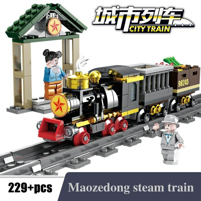 Железнодорожная железнодорожная станция грузовой железнодорожной модели города строительство кирпич дети DIY коллекция игрушки дети образование день рождения подарок чулки блок (красочный)