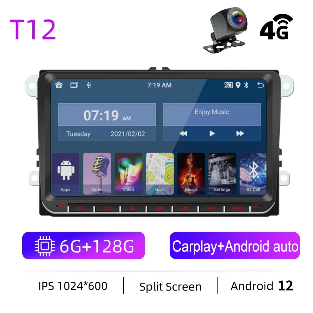 Автомагнитола Android 12 T12 6-128G 4G Carplay для VW Skoda