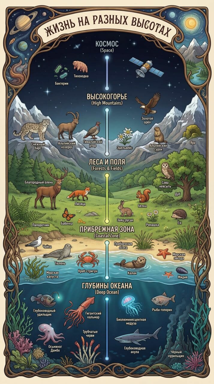 Детский постер Этажи живой природы - 50x90 см