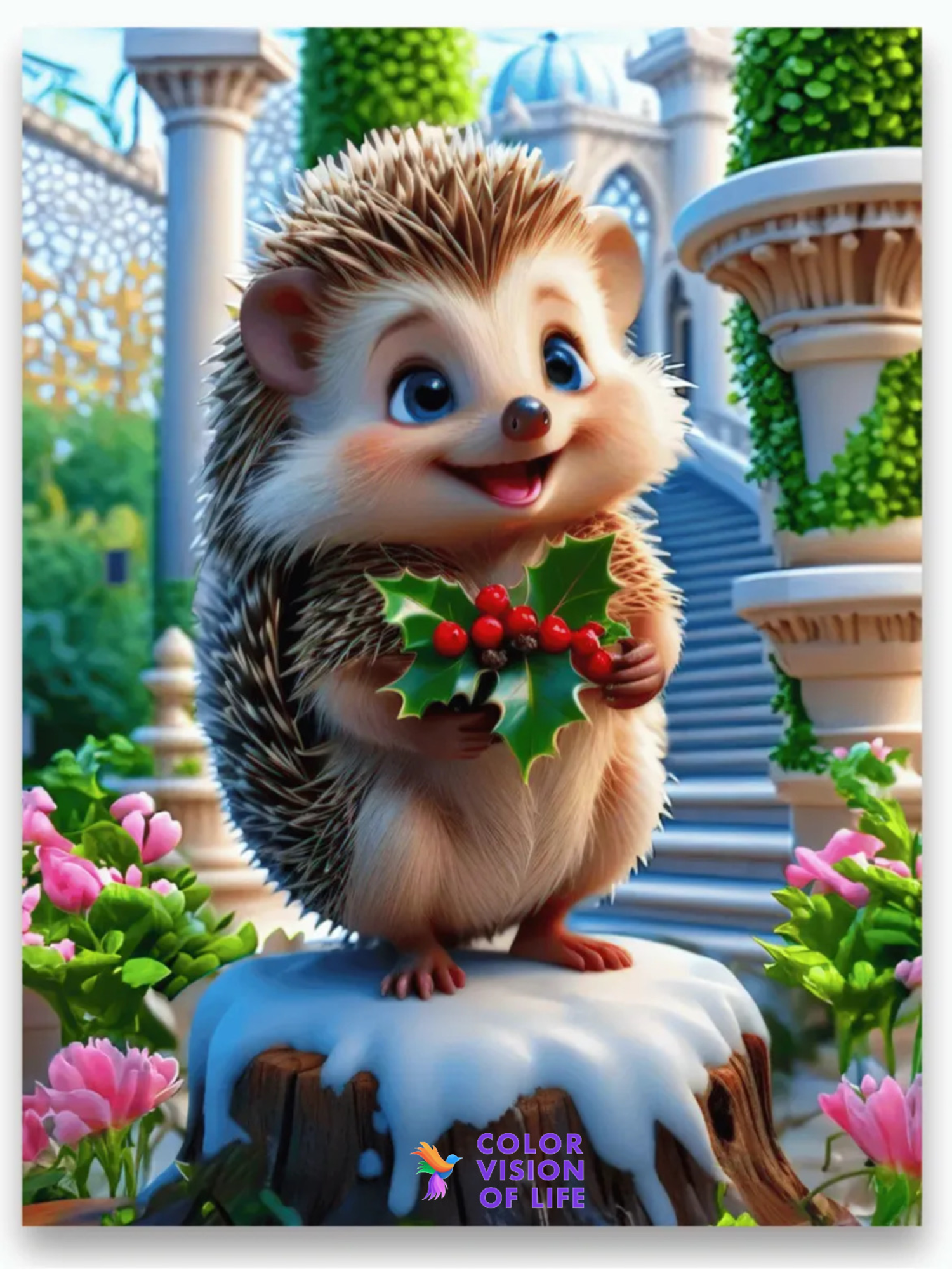 Алмазная мозаика на подрамнике 30x40 "Голубоглазый ёжик"