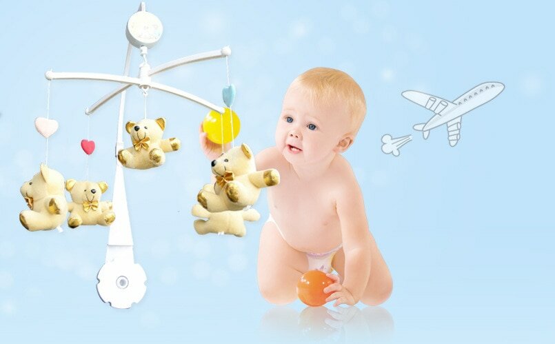 Детская кровать колокол держатель игрушки Белый клубничный кронштейн Мобильная детская кровать музыкальная коробка Новорожденный колокол Детская кровать игрушка 0 12 месяцев Детская клубника и мобильная ()