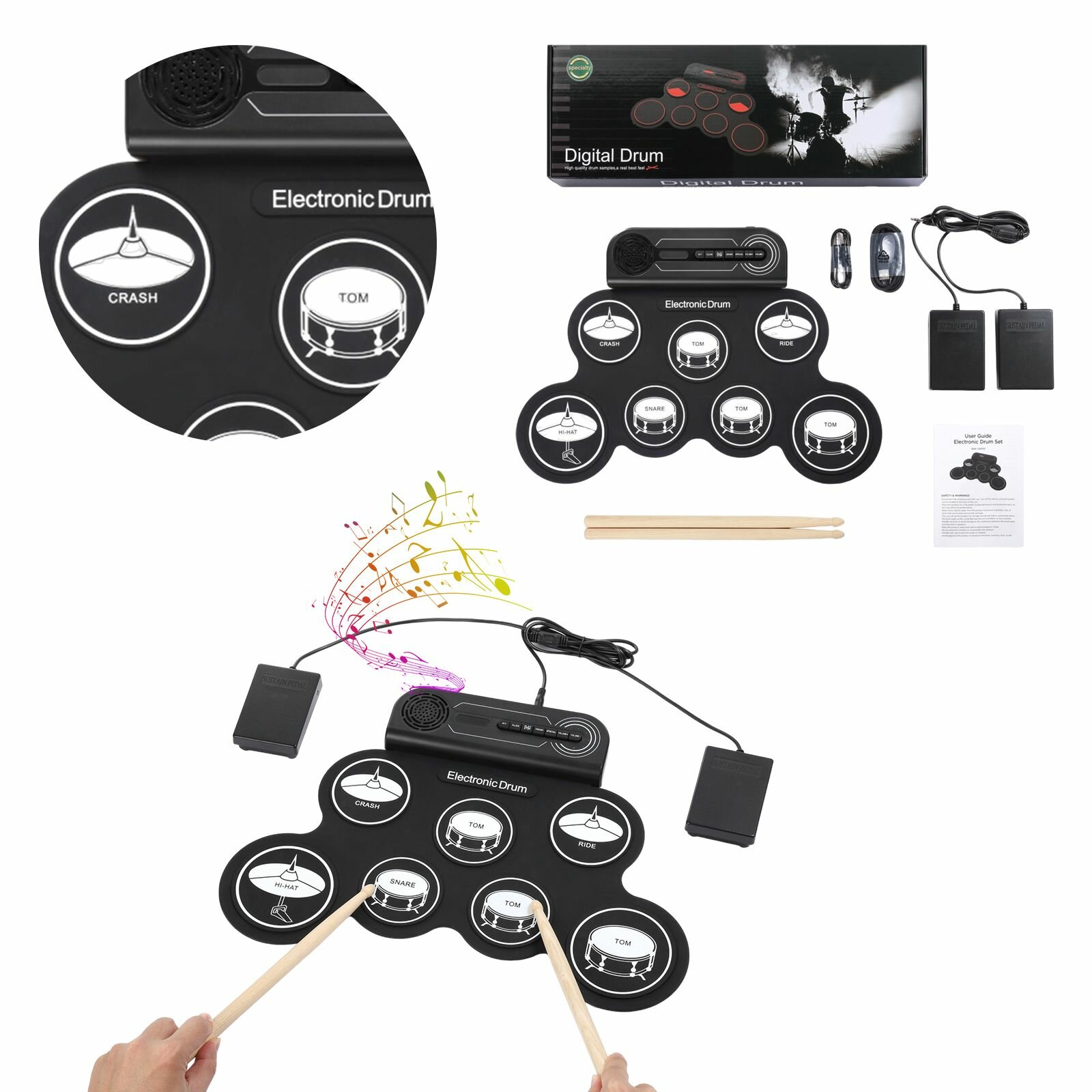 Ударная установка с двумя педалями и двумя бас-бочками, компактная конструкция