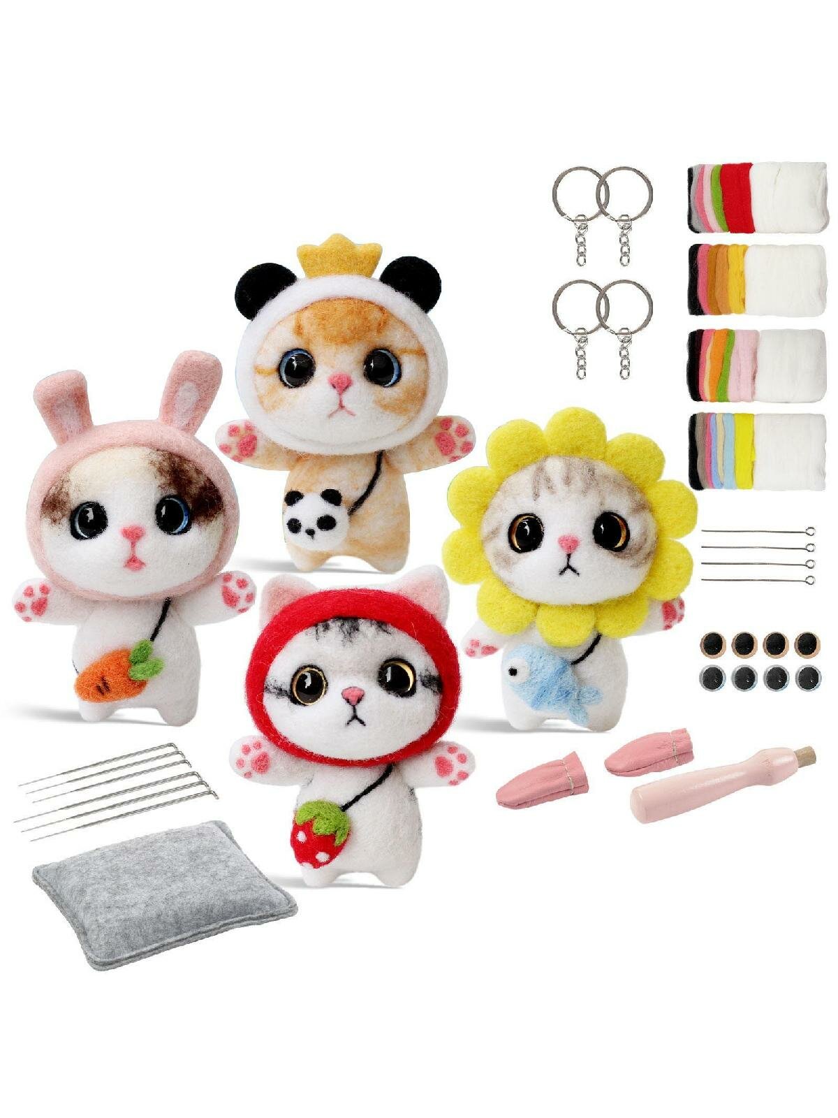 Наборы для начала валяния иголками, принадлежности для поделок из шерсти милого котенка