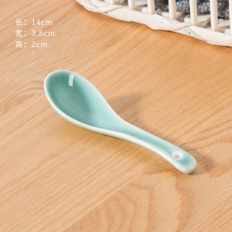 Longquan Селадон Бытовая длинная ручка маленькая суповая ложка керамическая гостиница лапша магазин универсальная еда