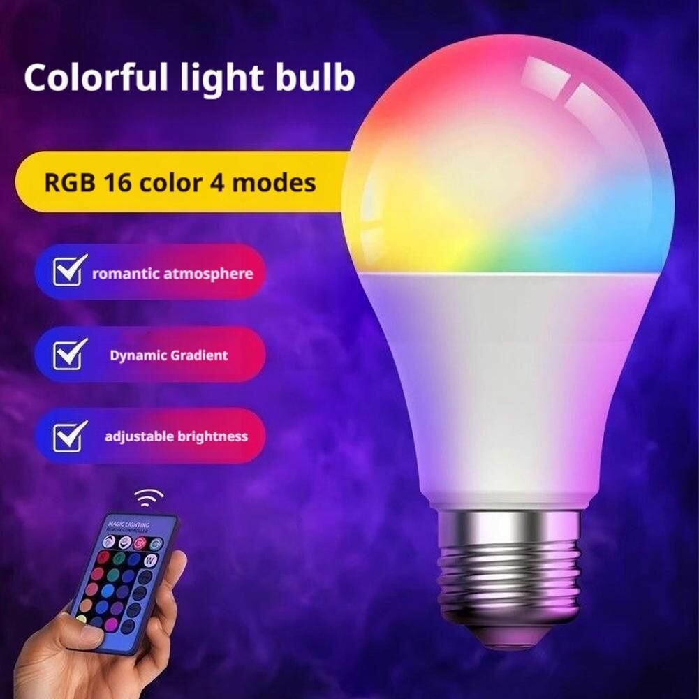 Лампочка светодиодная E27 RGB разноцветная с пультом диммируемая