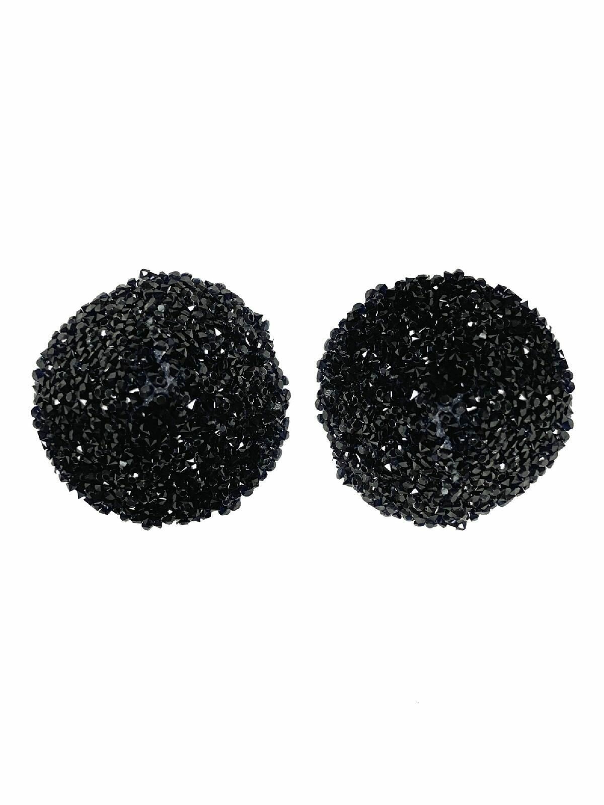 Блестящие накладки на соски с кисточками, черный круглый
