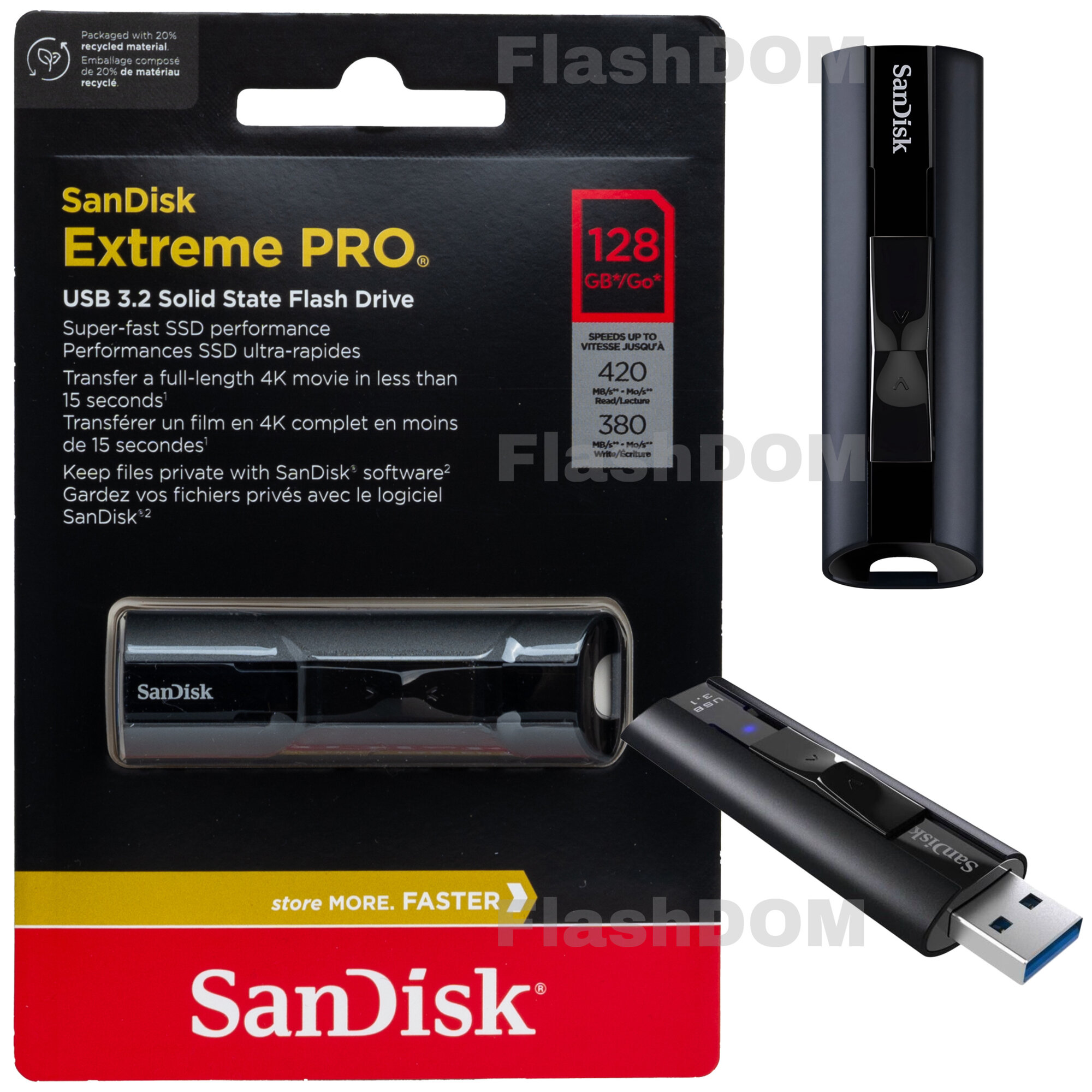 Флеш-накопитель SanDisk USB 3.2 Gen 1 128 ГБ Extreme PRO Solid State Flash drive Type A