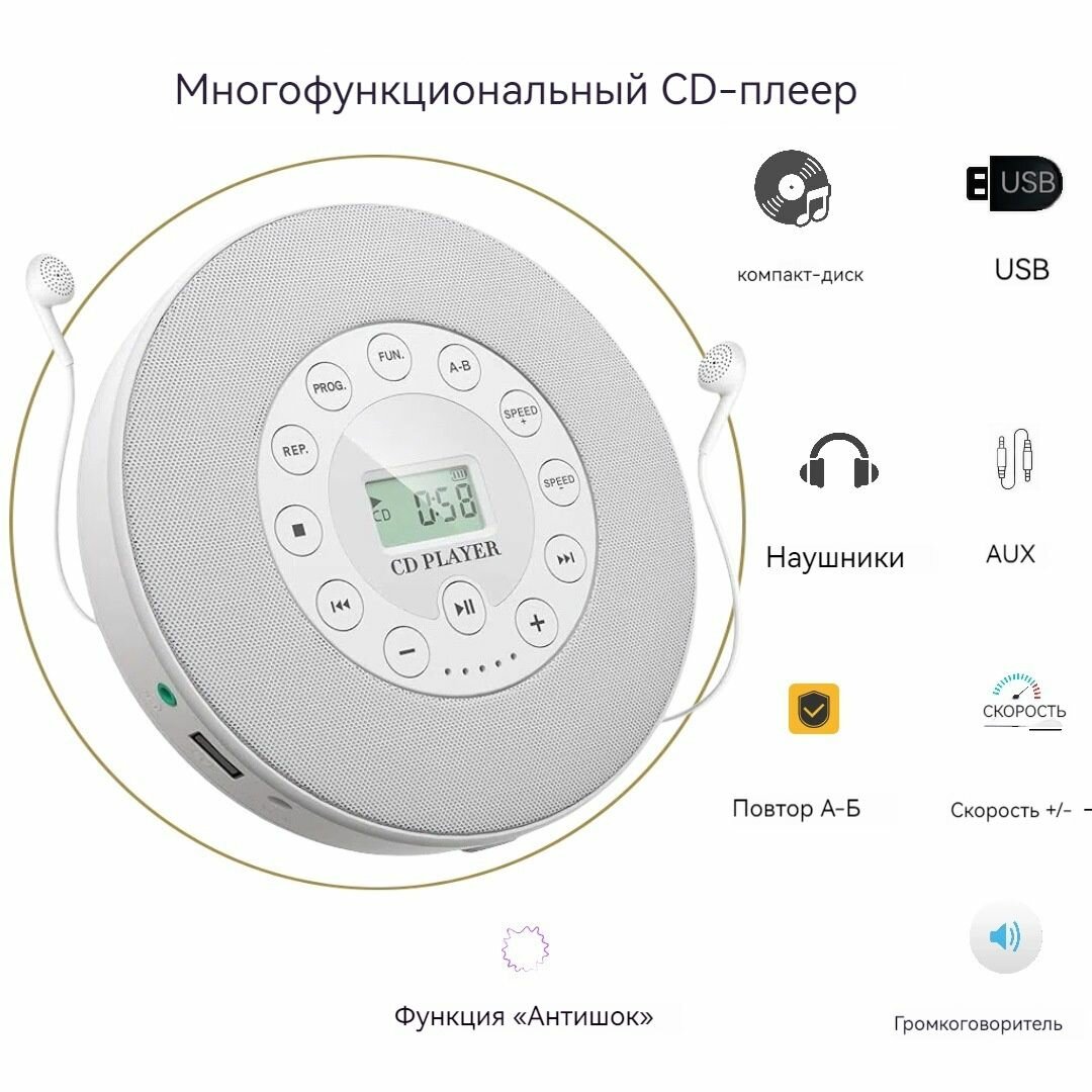 Портативный проигрыватель компакт-дисков/Многофункциональный обучающий ретранслятор/USB-плеер/Walkman