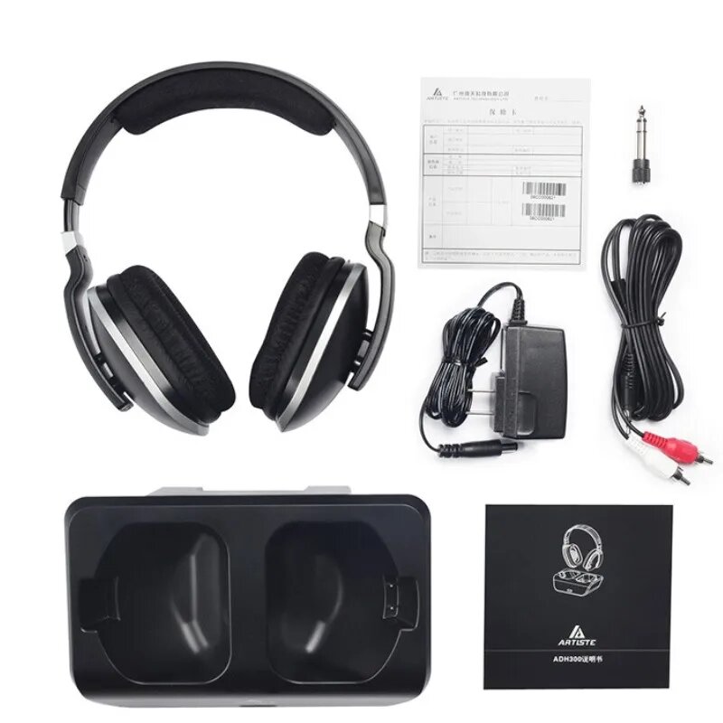 Artiste ADH300 Беспроводные ТВ-наушники 2,4 ГГц Цифровая накладная стереогарнитура для телевизора Передатчик на расстоянии 100 футов Зарядная док-станция