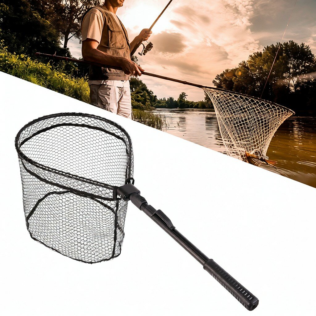 Рыбацкая посадочная сеть портативная складная легкая сетка из нейлоновой сетки рыбацкая брыльцова сетка рамка из алюминиевого сплава рыбацкая сетка для ловли и выпуска экипировка для флай-фшинга, длина открытая 80см, длина складная 44см, размер кольца