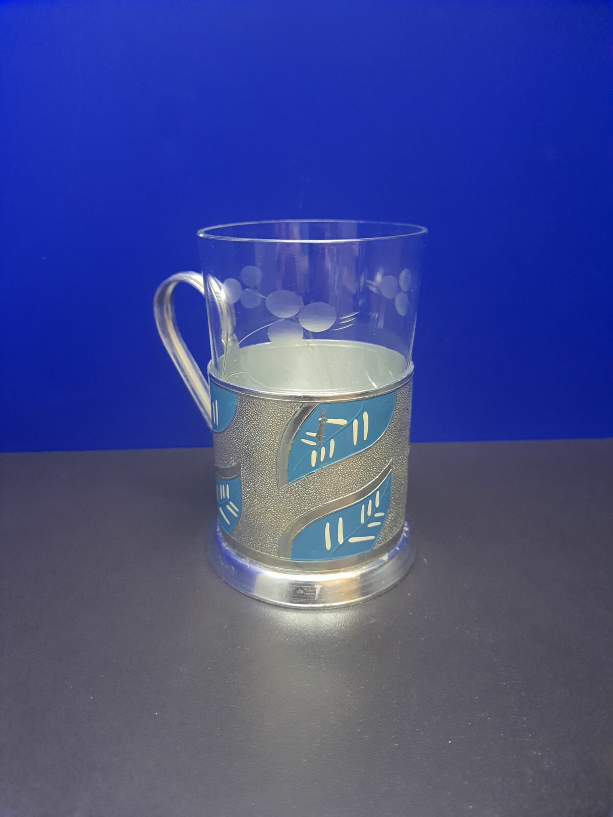 Подстаканник Листья, эмаль, алюминий, стеклянный стакан, СССР 70е