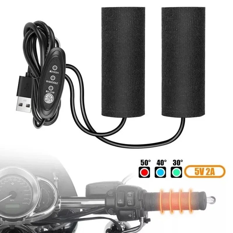 Ручки на руль мотоцикла с подогревом, 5 В, USB-грелка, электрическая ручка с подогревом, антивибрационная противоскользящая горячая ручка