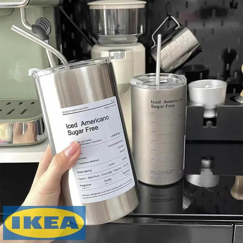 IKEA Стакан с крышкой "Американо" 600 мл 1 шт серебристый