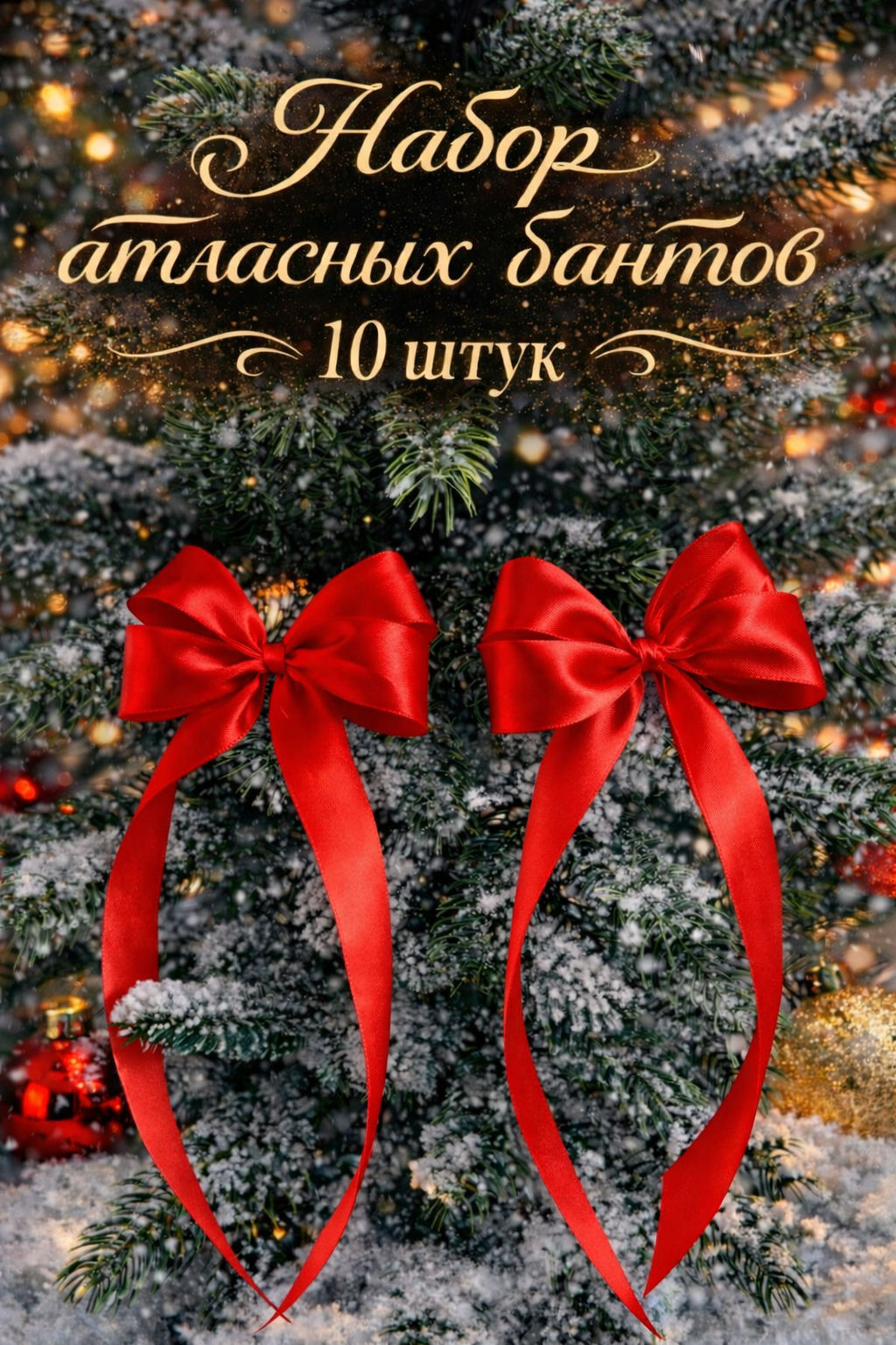 Бантики для елки - 10 штук/бантики для декора/бантики для бабл шара/бантики для декора/новогодние украшения/атласные