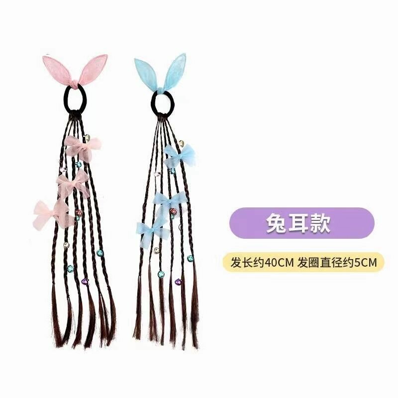 Аксессуары для маленьких девочек, уличные танцы, выступление на День детей, детские фальшивые косички, колокольчики, бантик, высокие эластичные резинки для волос
