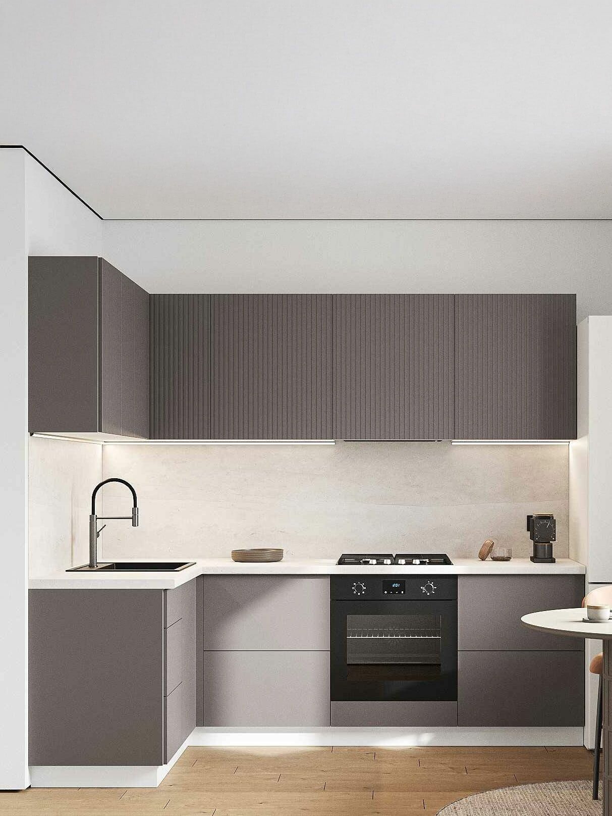 Кухонный гарнитур угловой Комби 2.4х1.4 м, мебель для дома и кухни, Белый / Грей