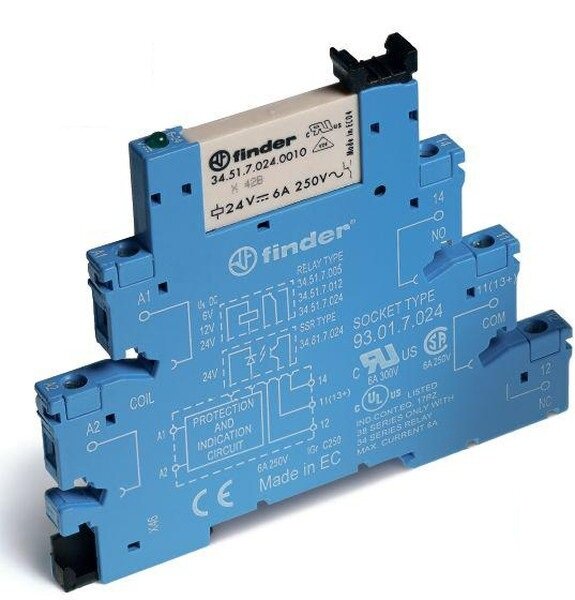 Модуль интерфейсный FINDER электромеханический, 1 переключающий контакт, питание 24 В