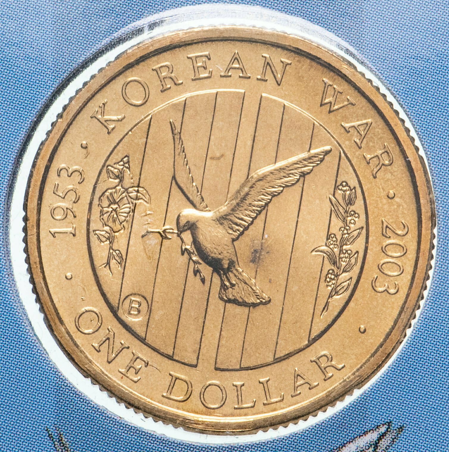 Австралия 1 доллар 2003 " 50 лет окончания Корейской войны Голубь" в карточке, Бронза, в сохранности UNC