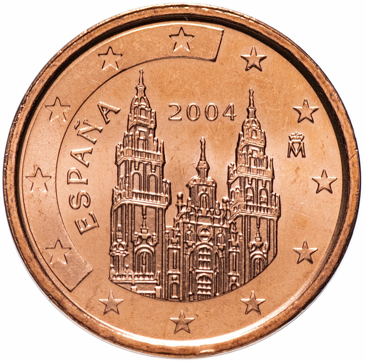 Испания 2 евроцента cents 2004, Сталь, в сохранности UNC