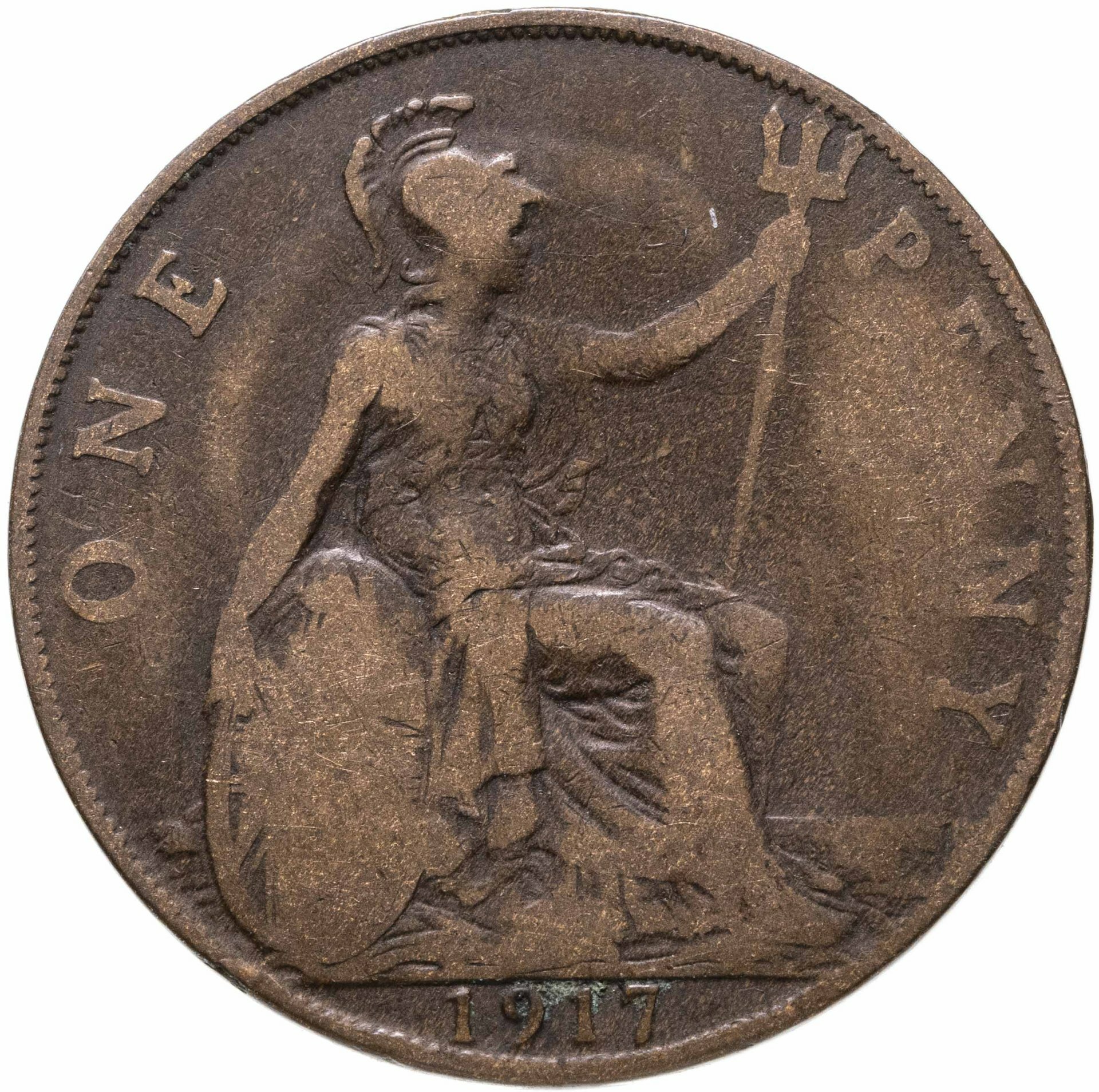 Великобритания 1 пенни penny 1917, Бронза, в сохранности F-VF