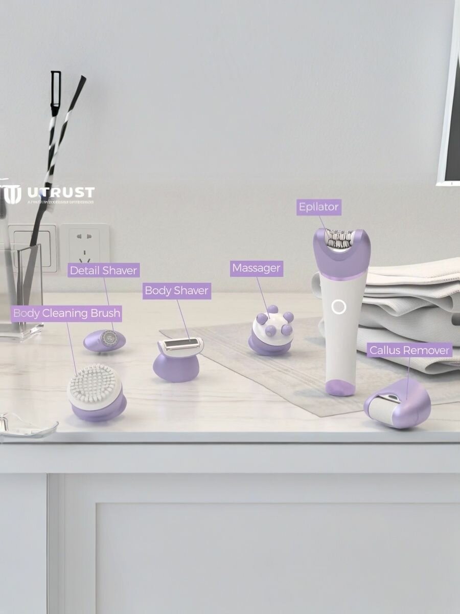 UTRUST Эпилятор Эпилятор женский с Массажер, Насадка для пилинга, Насадка для педикюра 7 насадками