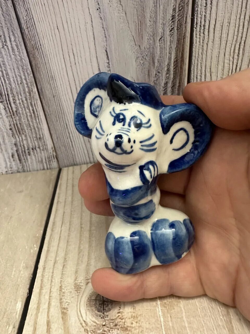 Статуэтка Весёлый Мышонок Гжель Фарфор винтажная Авторская