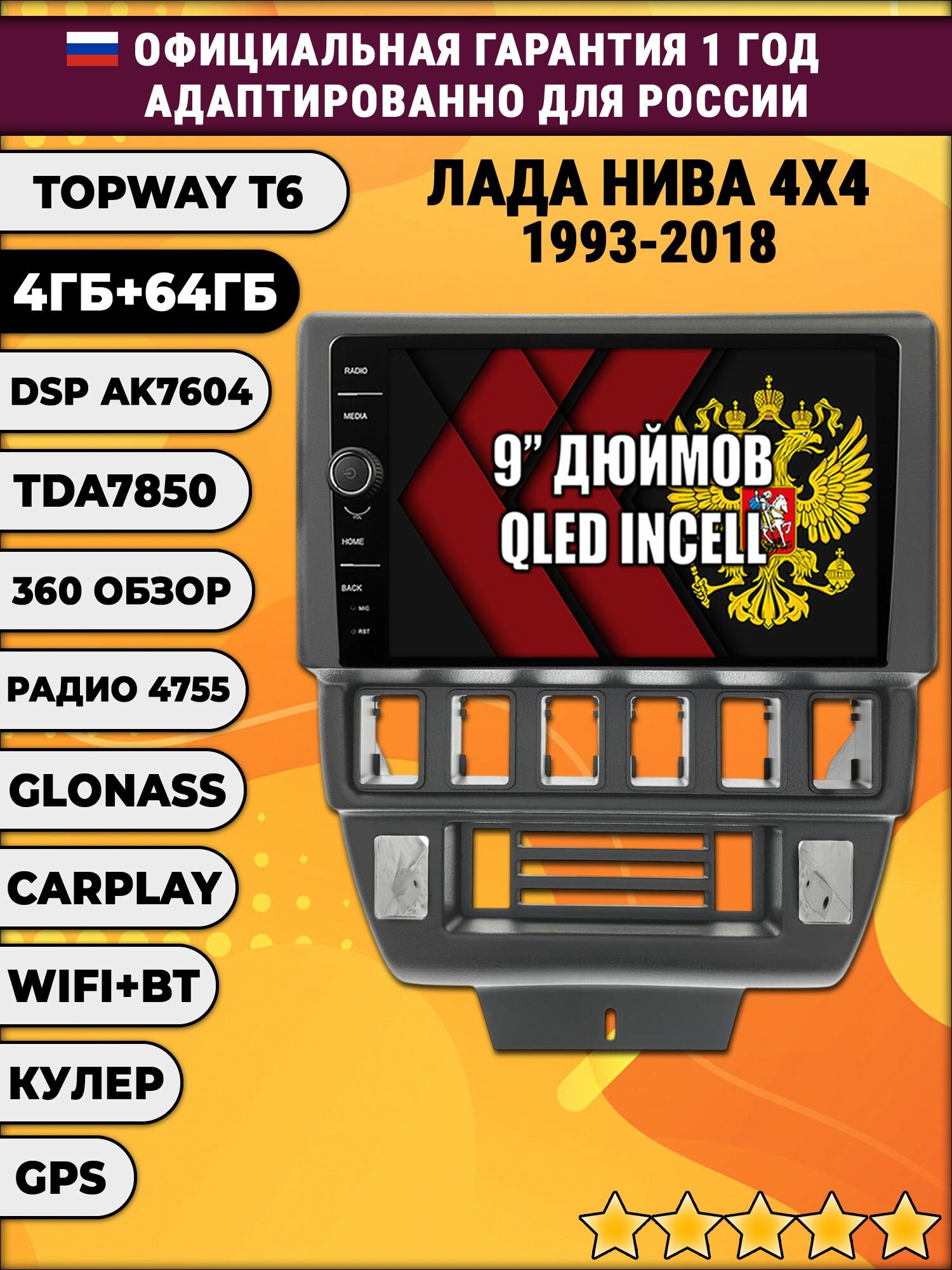 4гб+64гб с DSP и 360 для LADA NIVA 4X4, лада нива (1993-2018), Android магнитола с DSP и усилителем TDA7850