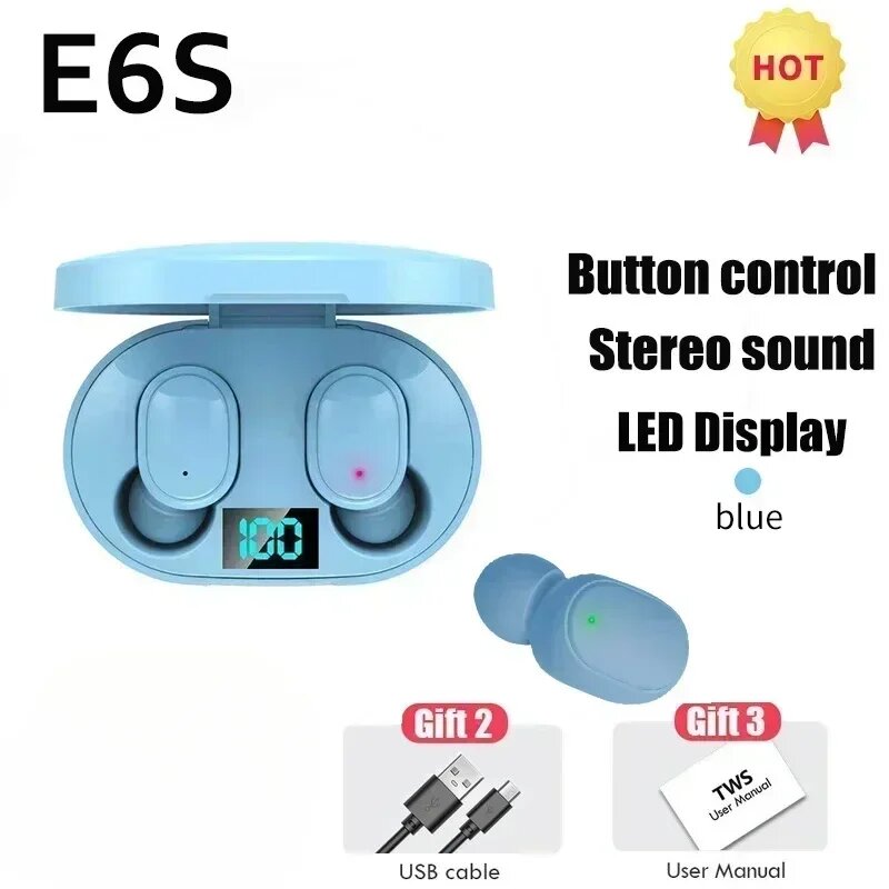 E6S TWS беспроводные наушники Голубой, Blue Earbuds