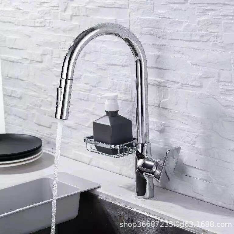 Кухонный выдвижной смеситель горячей и холодной воды из цельной меди с полкой для хранения, многофункциональный вращающийся выдвижной смеситель для раковины