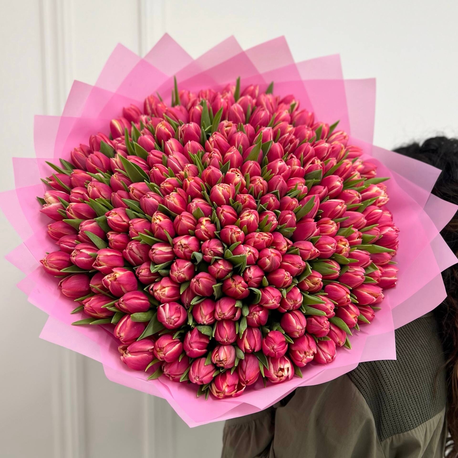 Букет из розовых тюльпанов 201 шт, красивый букет цветов, шикарный, премиум цветы, премиум букет