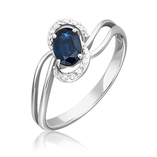Кольцо, белое золото, 585 проба, бриллиант, сапфир