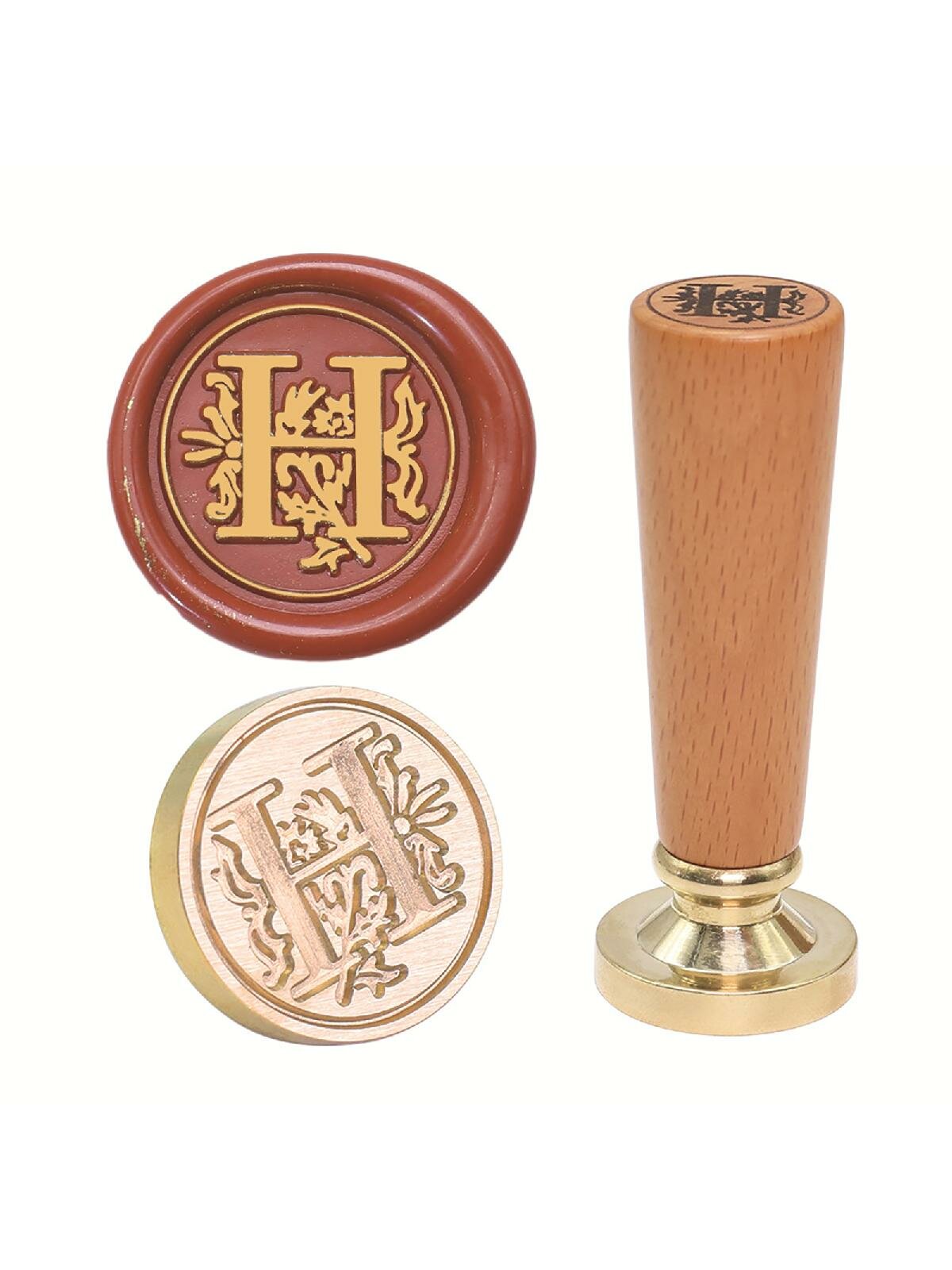 Винтажный восковой печатающий штамп Латунный инструмент для тиснения со сменным основанием из бука