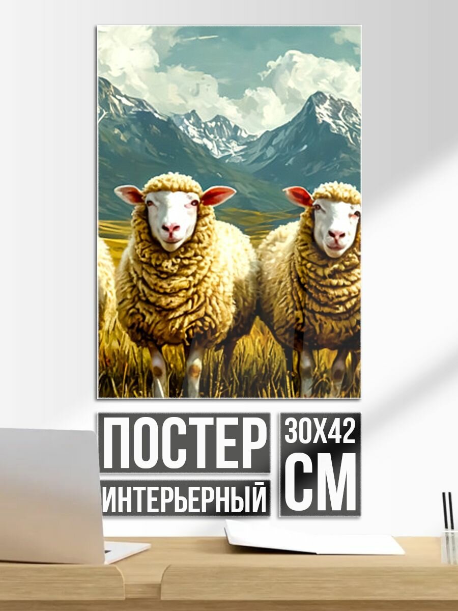 Постер на стену Четыри овцы в горах