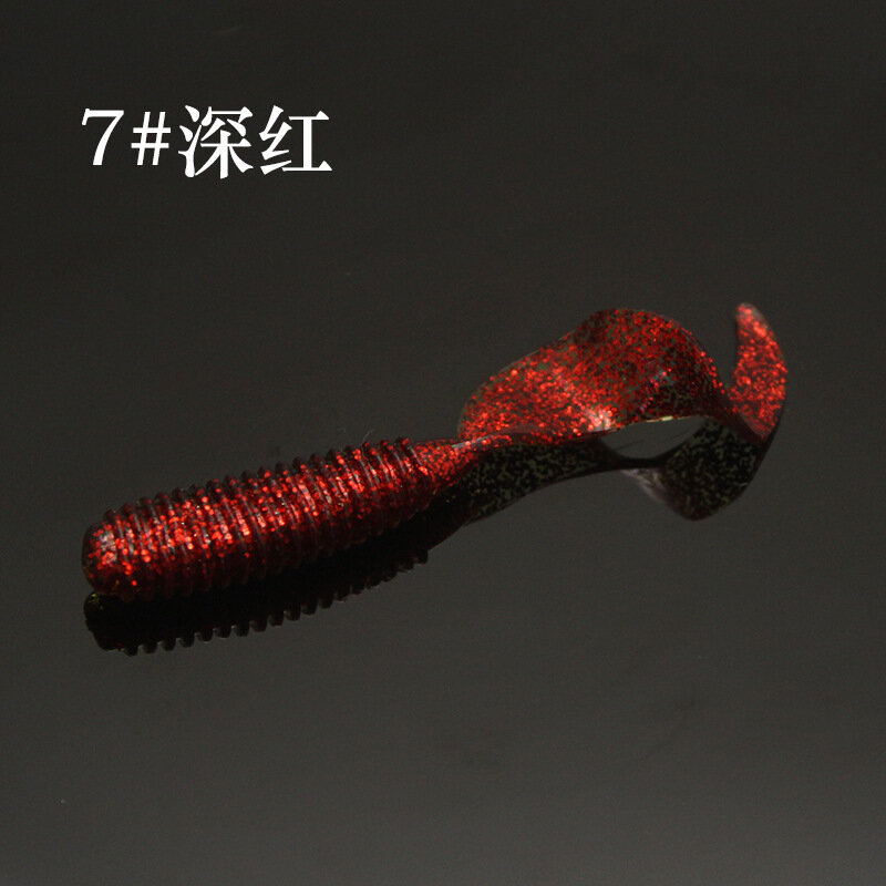 Рыболовная мягкая силиконовая приманка Твистер/Grub/Curly Tail Grub, имитация личинки с закрученным хвостом 7 см/3 г, 10 шт, темно-красная